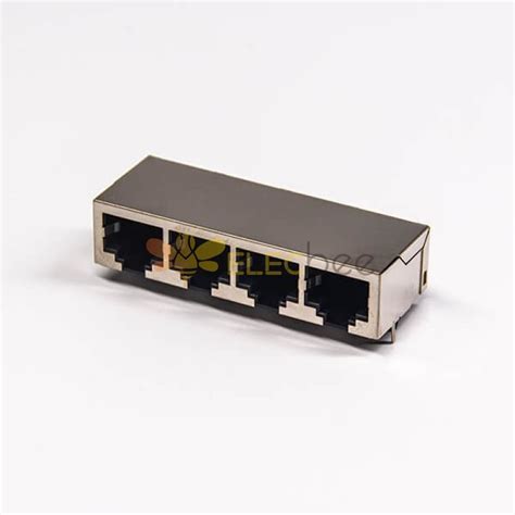 Rj45 Multiple Port Connectors 1x4 Shielded Jack Network Through Hole