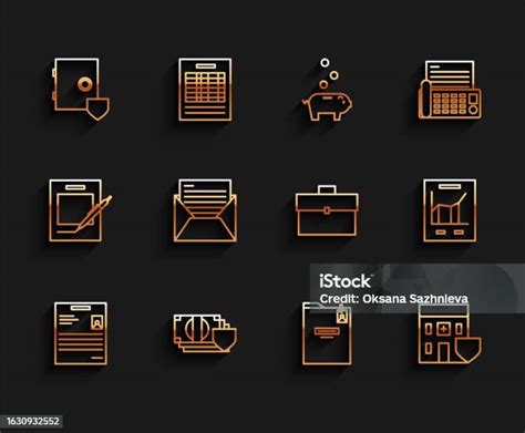 개인 문서 방패가 있는 돈 금고 폴더 의료 병원 건물 메일 및 전자 메일 문서 그래프 차트 및 서류 가방 아이콘을 설정합니다 벡터 가방에 대한 스톡 벡터 아트 및 기타
