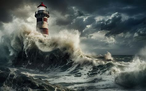 Premium Ai Image Waves Crashing Over A Lighthouse Created With Generative Ai Technology