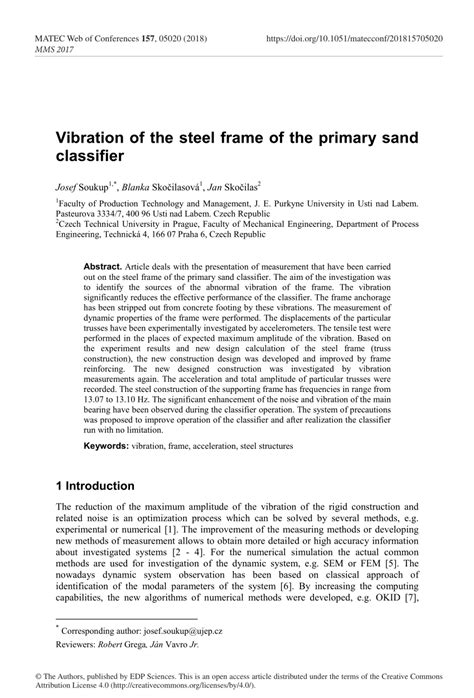 Pdf Vibration Of The Steel Frame Of The Primary Sand Classifier