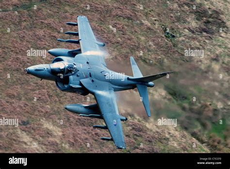Raf Harrier Gr9 Attack Jet Fighter Aircraft Low Level In North Wales Mach Loop Shot From The
