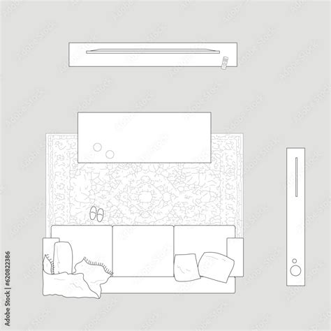 Architectural Drawings Plan Vector Interior Living Room Illustration Top View Sofa Rug Tv