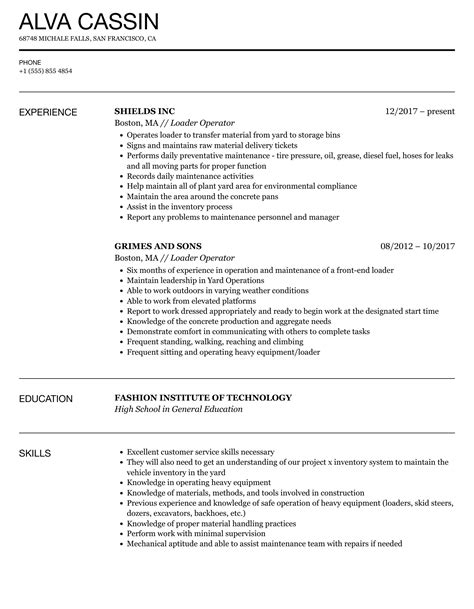 Loader Operator Resume Samples Velvet Jobs