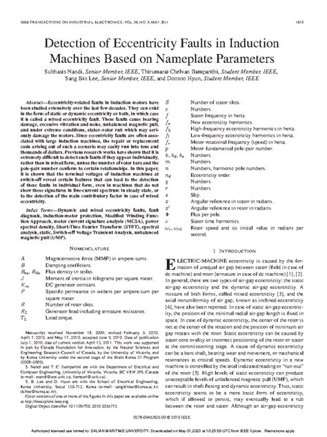 Detection Of Eccentricity Faults In Induction Machines Based On