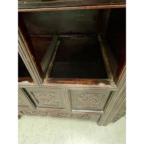 Late 19th Century Antique Chinese Qing Dynasty Carved Red Lacquer Butterfly Alter Storage