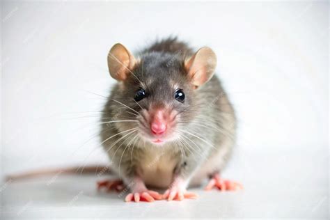 A Rat With A Pink Nose And Nose Is Sitting On A White Surface Premium