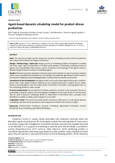 Pdf Agent Based Dynamic Scheduling For Product Driven Production