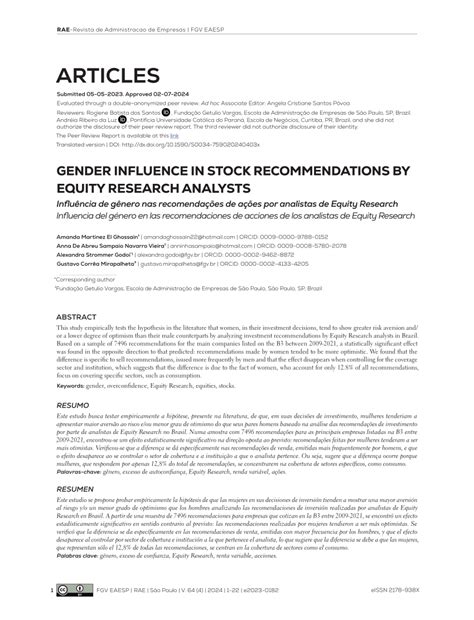 Pdf Gender Influence In Stock Recommendations By Equity Research Analysts