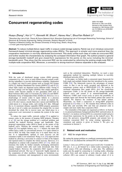 Pdf Concurrent Regenerating Codes