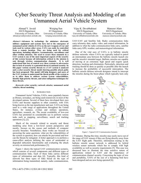 pdf cyber security threat analysis and modeling of an unmanned aerial vehicle system