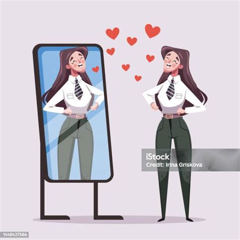 자기애적 사람들 캐릭터는 거울 디자인 요소 벡터 일러스트레이션 개념을 본다 가리키기에 대한 스톡 벡터 아트 및 기타 이미지