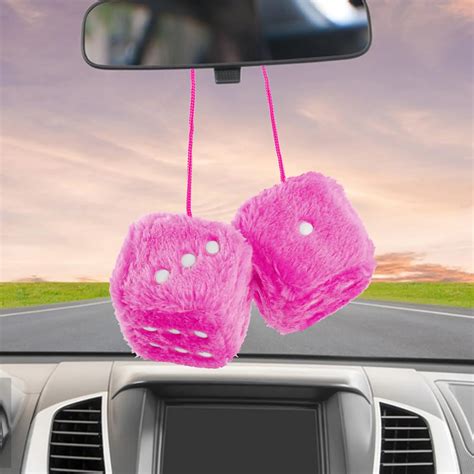 Fuzzy Dice For Car Mirror Pair Of 2 7 Retro Square Fuzzy Plush Dice