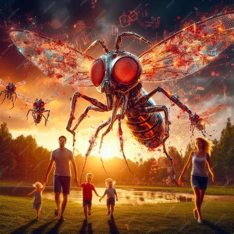 Premium Photo Genetically Modified Macro Closeup Of Nano Robot Engineered Weapon Mosquito In