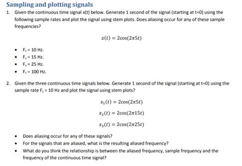 Solved Sampling And Plotting Signals 1 Given The Continuous