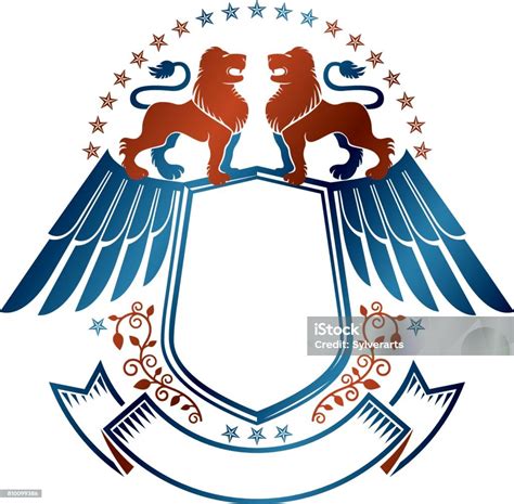 그래픽 상징 용감한 라이온 킹 오각형 스타와 리본 날개 팔의 문장 학 외 투 절연 장식 아이콘 벡터 일러스트 0명에 대한 스톡 벡터 아트 및 기타 이미지 Istock