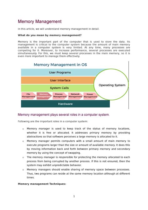 Os Unit 3 Great Lecture Notes Memory Management In This Article We Will Understand Memory
