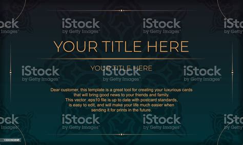 빈티지 장식 인쇄 디자인 초대 장용 카드 템플릿 고급 장식과 텍스트 아래에 배치 어두운 녹색 벡터 배너 형판에 대한 스톡 벡터 아트 및 기타 이미지 Istock