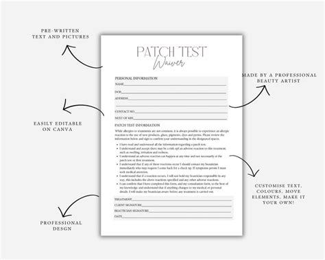 Editable Patch Test Waiver Form Canva Template For Skin Sensitivity Agreement Skin Allergy