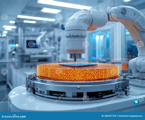 Robotic Arm Handling Organic Wafer In Advanced Factory Setting Stock Image Image Of Closeup