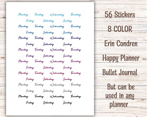 Days Of The Week Script Stickersprintable Planner Stickerserin Condren Happy Planner And