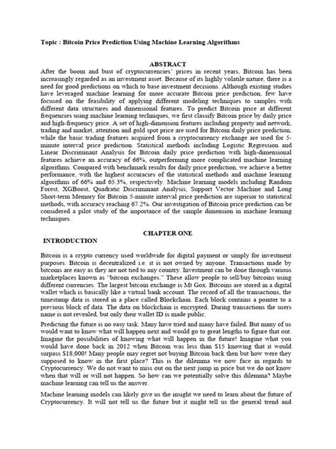 Bitcoin Price Prediction Using Machine Learning Algorithms Report Pdf Machine Learning