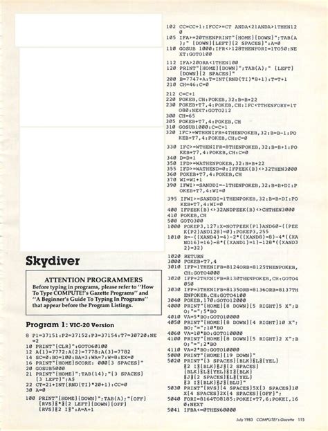 Sky Diver Commodore 64 Basic V2 Retromagazine World