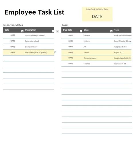 Employee Task List Template Free Payslip Templates