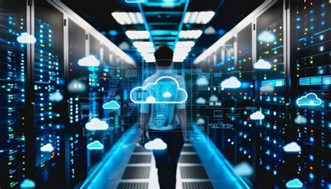 Person Operating Sophisticated Digital Cloud Interface In State Of The Art Data Center Premium