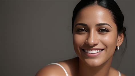 Retrato De Una Hermosa Mujer Joven Latina Con Dientes Blancos Sonriendo Cabello Largo Y