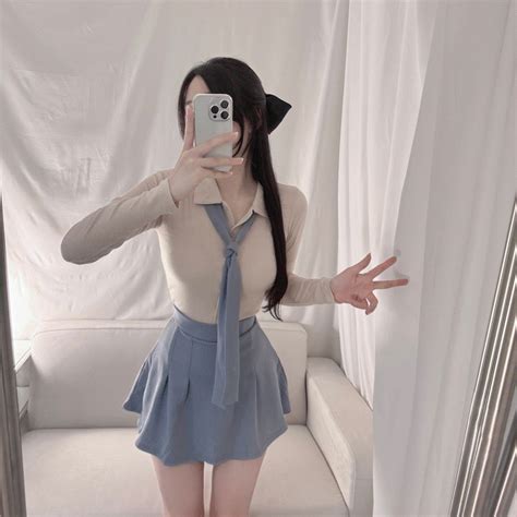 💝하이틴여주st💝 아이브 리본 타이 플레어 투피스 세트 에이블리