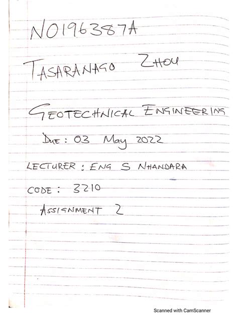 Tasaranago Zhou Geotechnical Assignment 2 Pdf