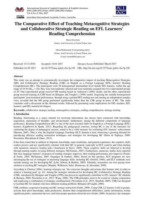 Pdf The Comparative Effect Of Teaching Metacognitive Strategies And Collaborative Strategic