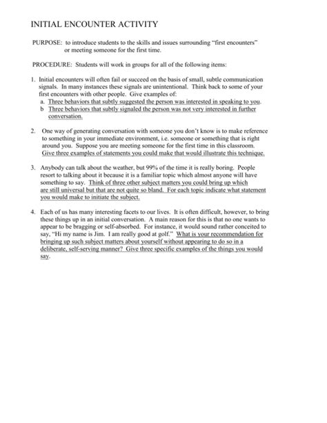 Initial Encounter Activity