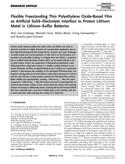 Pdf Flexible Freestanding Thin Polyethylene Oxide‐based Film As
