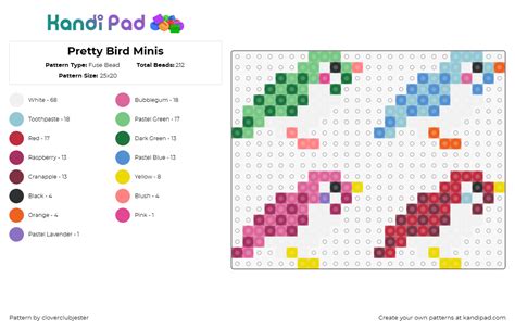 Pretty Bird Minis Fuse Bead Pattern Kandi Pad Kandi Patterns Fuse Bead Patterns Pony Bead