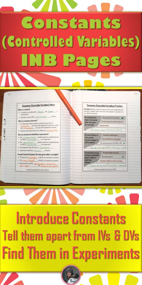 Constants Controlled Variables Interactive Notebook Pages And