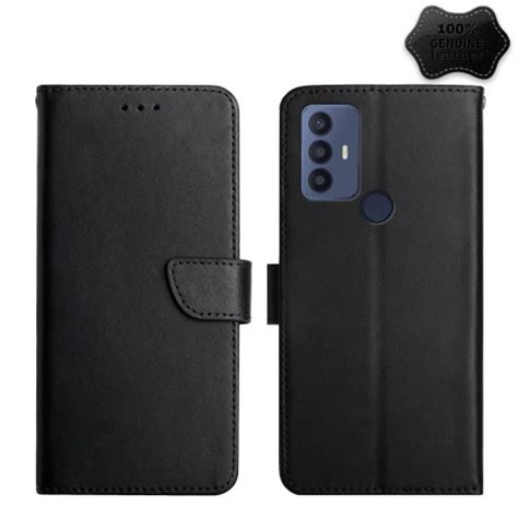 For TCL SE Genuine Leather Fingerprint Proof Flip Phone Case Black Alexnld Com