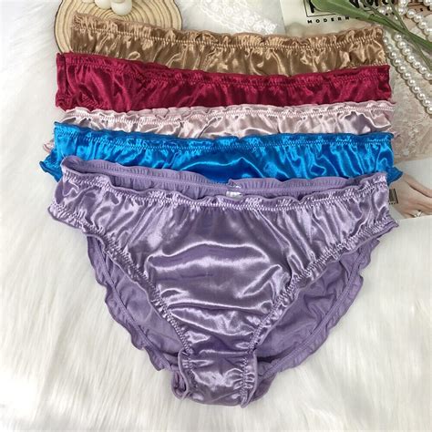 Lot Pack Of 5 Women Satin Panties Briefs Underwear Nylon High Cut
