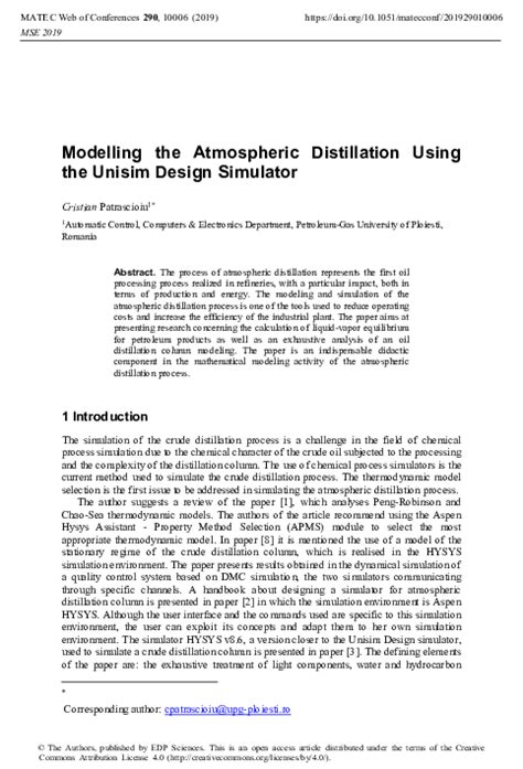 Pdf Modelling The Atmospheric Distillation Using The Unisim Design Simulator