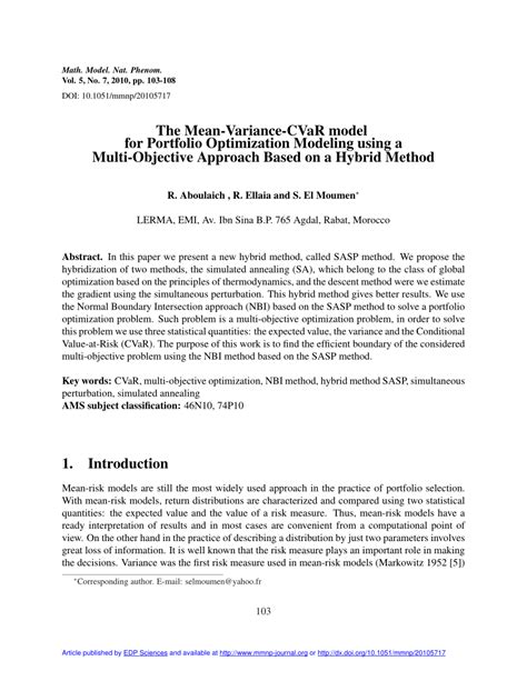 Pdf The Mean Variance Cvar Model For Portfolio Optimization Modeling Using A Multi Objective