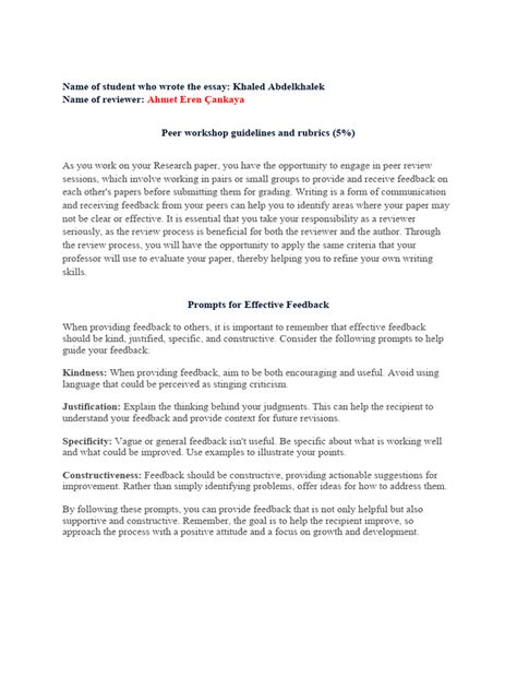 Peer Workshop Assignment And Rubrics K Pdf Rubric Academic Sexual