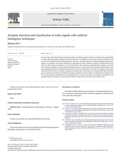 Pdf Anomaly Detection And Classification Of Audio Signals With Artificial Intelligence Techniques