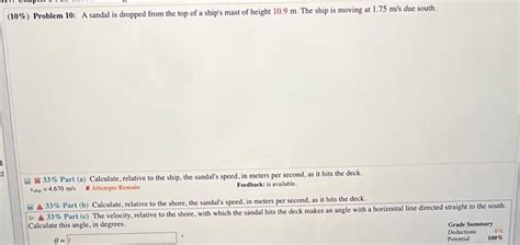 Solved 10 Problem 10 A Sandal Is Dropped From The Top