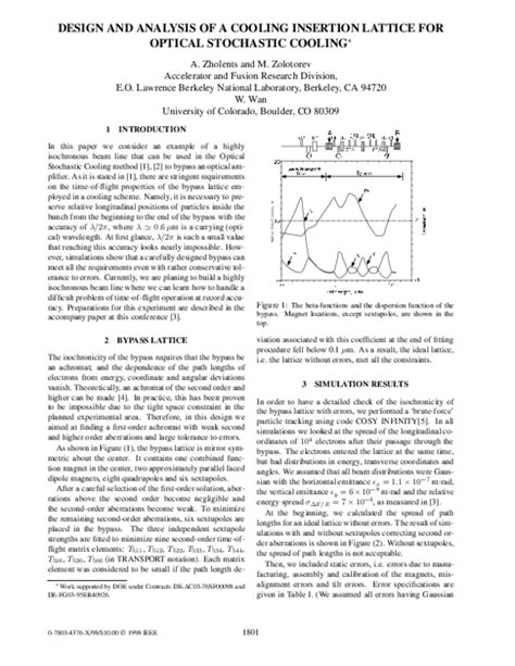 Pdf Design And Analysis Of A Cooling Insertion Lattice For Optical Stochastic Cooling