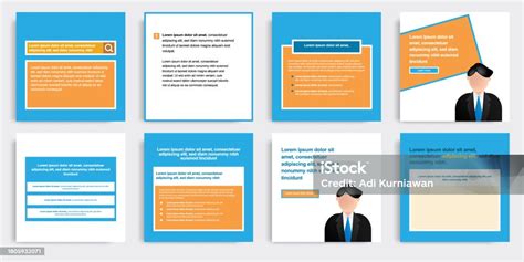 간단한 텍스트 상자 요소가 있는 파란색 노란색 주황색 파스텔 색상 배경의 최소 소셜 미디어 게시물 배너 레이아웃 템플릿 팩 레트로 빈티지 스타일 고객 참여에 대한 스톡 벡터