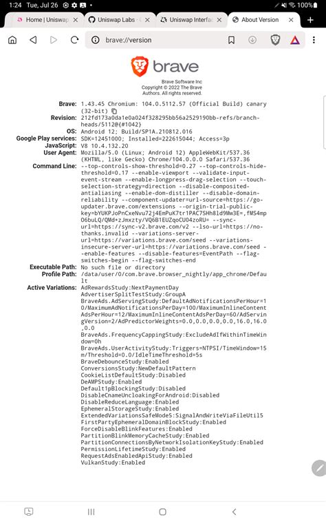 manual test run on arm tablet for 1 43 x nightly checking c104 · issue 24219 · brave brave