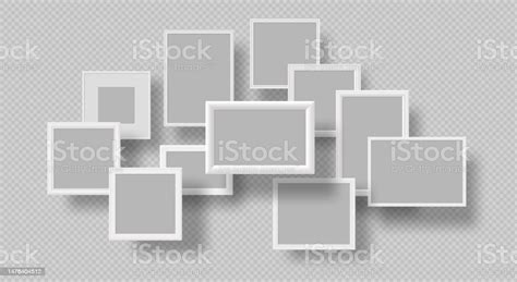 사실적인 벽 빈 부동 사진 프레임 모형 갤러리에 대한 3d 빈 그림 프레임 미술 전시 벡터를 위한 흰색 나무 테두리 0명에 대한 스톡 벡터 아트 및 기타 이미지 Istock