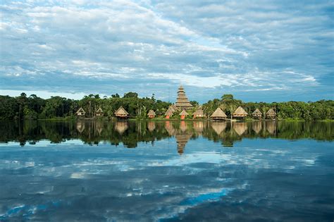 Seven Palm Weaved Roofs Compose Napo Wildlife Center Tower In Ecuador