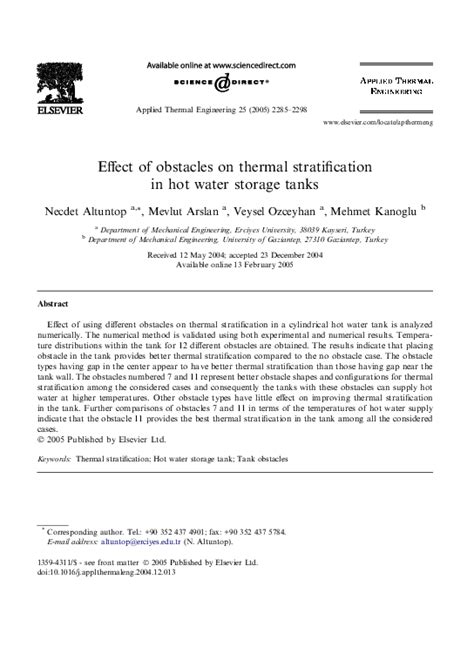 Pdf Effect Of Obstacles On Thermal Stratification In Hot Water