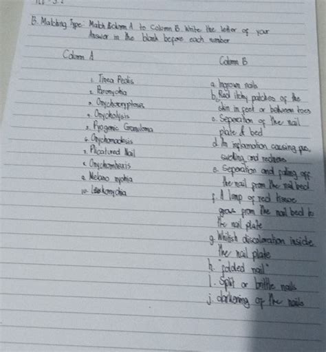 B Matching Type Match Column A To Column B StudyX